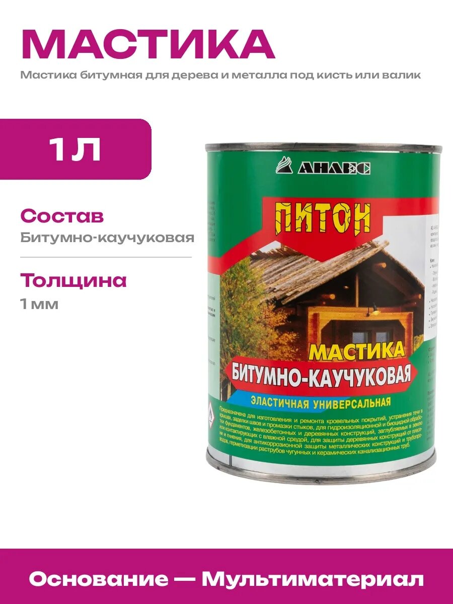 Битумная мастика для защиты бетона и металла от влаги 0.8 кг