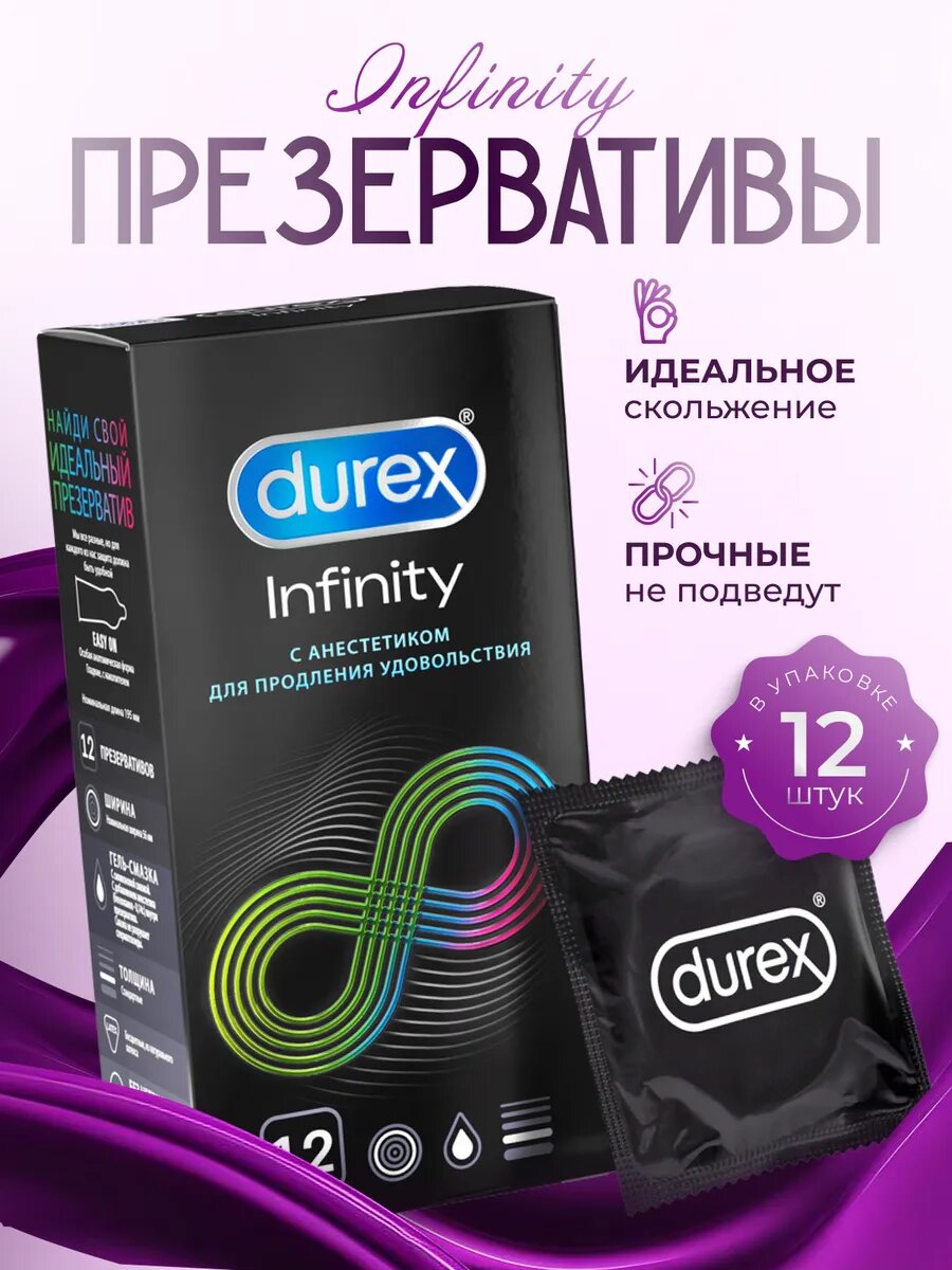 Презервативы Durex Infinity с анестетиком для продления удовольствия, 12 шт