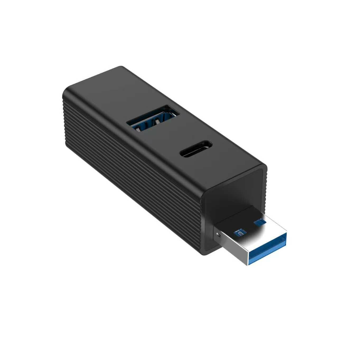 Многофункциональный высокоскоростной USB 3.0 переходник-хаб с 3 портами USB и 1 портом USB-C, сплиттер с адаптером питания для расширения портов, для ПК и ноутбуков, ультратонкий дизайн, цвет: черный