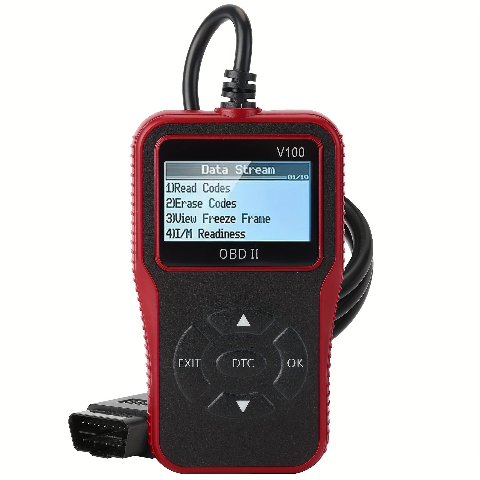 Сканер OBD2 для автомобиля V100 с питанием от USB, считыватель кодов ошибок двигателя, диагностика до 36 В, совместимость с автомобилями с 1996 года, цвет: черно-красный