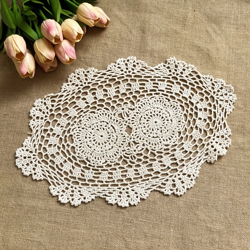 Овальный коврик-подставка, бежевый, 10.24×15.75 дюймов, ручная работа, многофункциональный, для стола, под горячее, под цветочный горшок, декор для дома