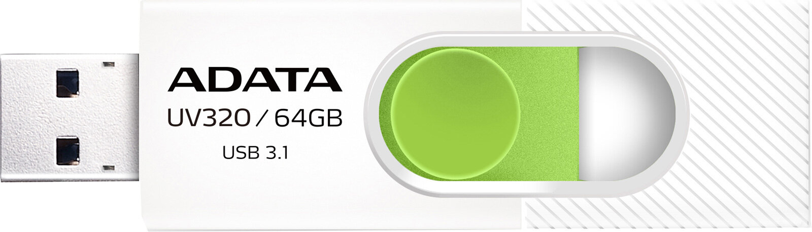 ADATA 64 ГБ USB-флеш-накопитель UV320 (AUV320-64G-RWHGN), USB 3.2, до 120 Мб/сек, Пластик, зеленый; белый