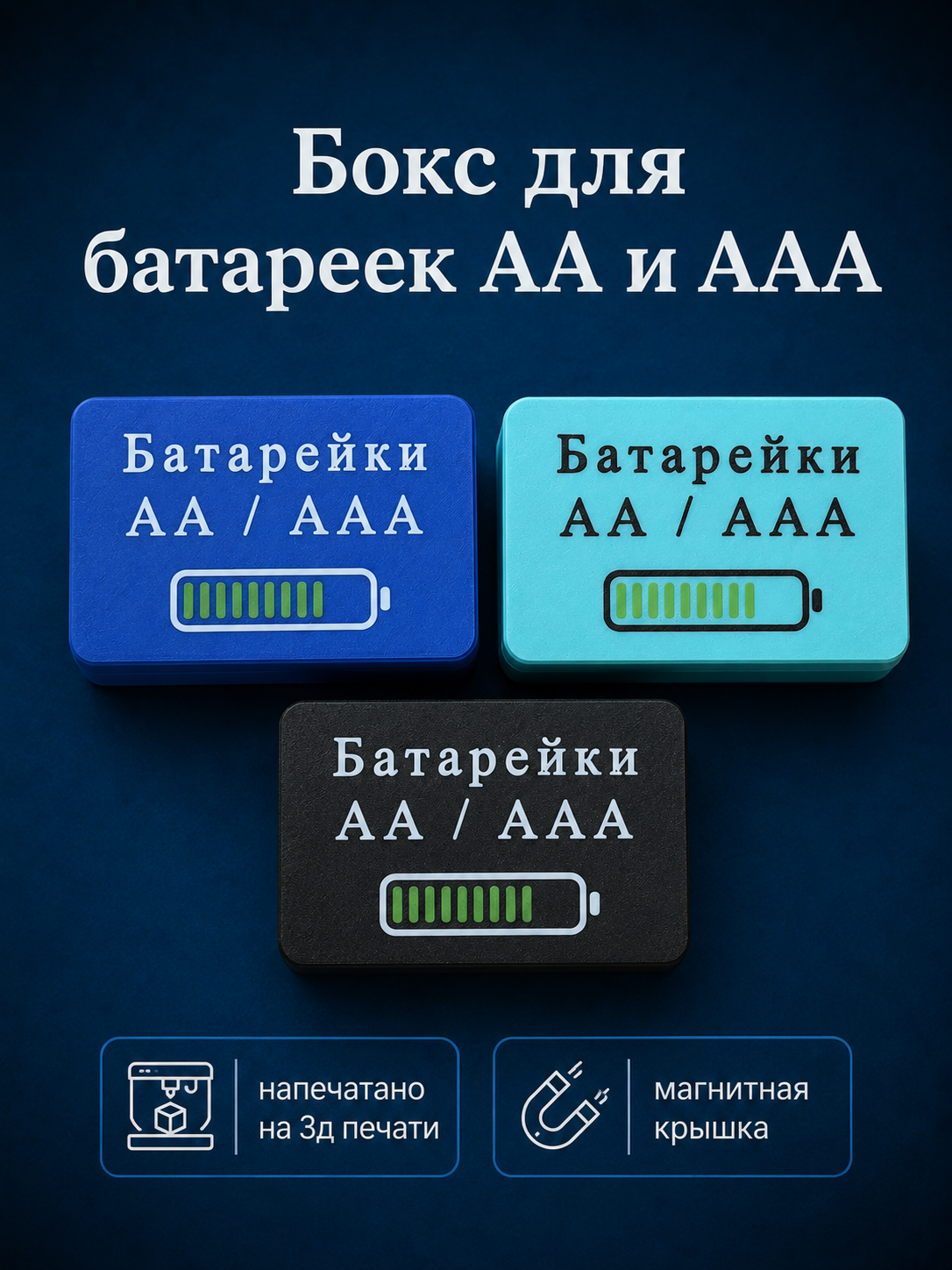 Кейс для батареек, для АА и ААА, 18 и 27 шт, на магнитах. Бирюзовый