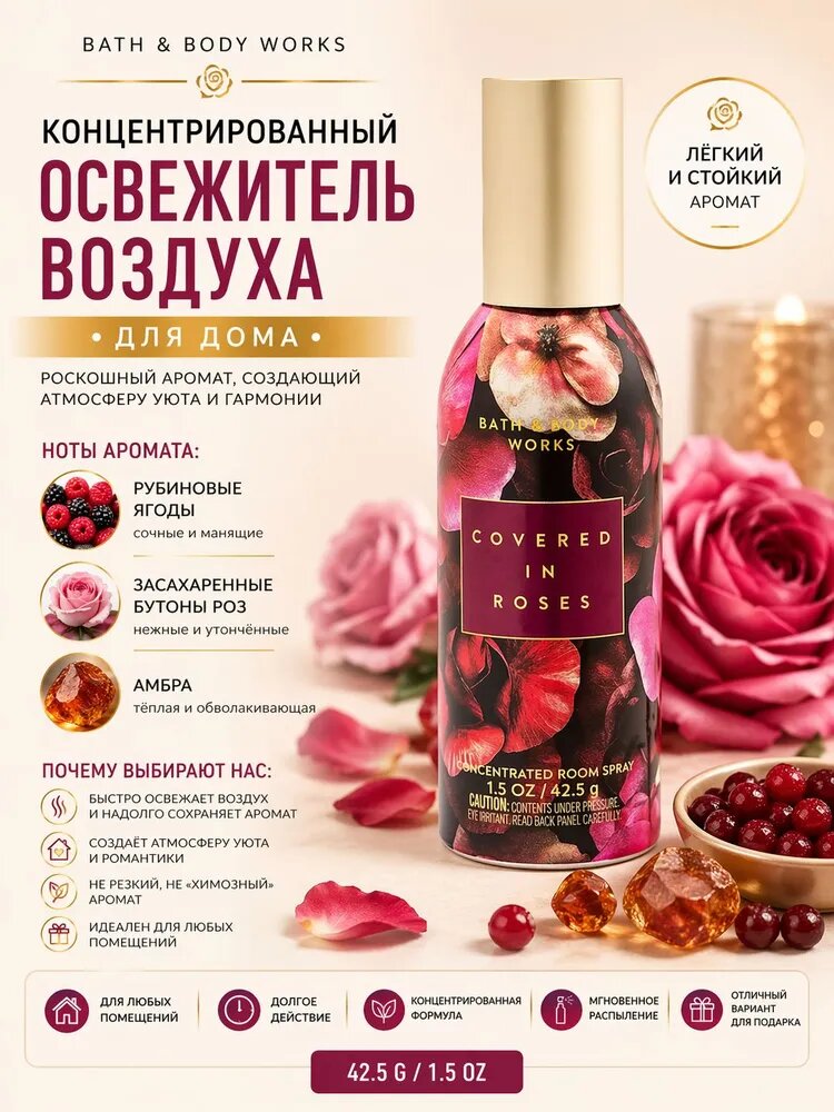 Освежитель воздуха Bath & Body Works Засыпанный розами (Covered in Roses), 42,5 г