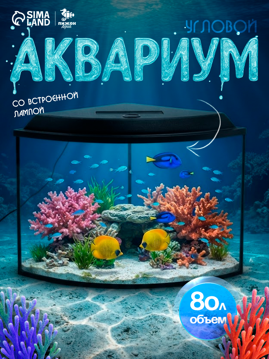 Аквариум "Сектор" угловой с крышкой, 70 литров, 50 х 50 х 39,5/44,5 см, чёрный