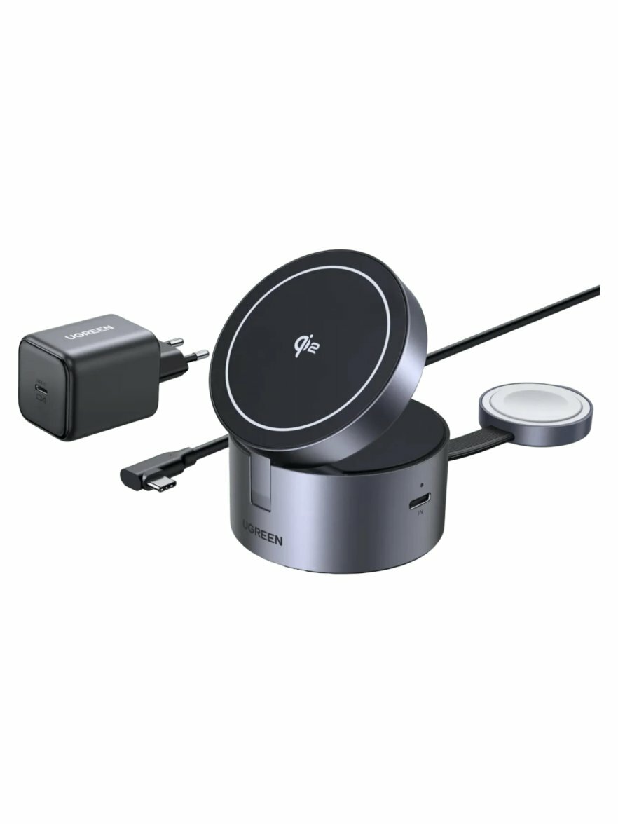 Беспроводное зарядное устройство Ugreen W712 15Вт, Qi2, темно-серый (65148)