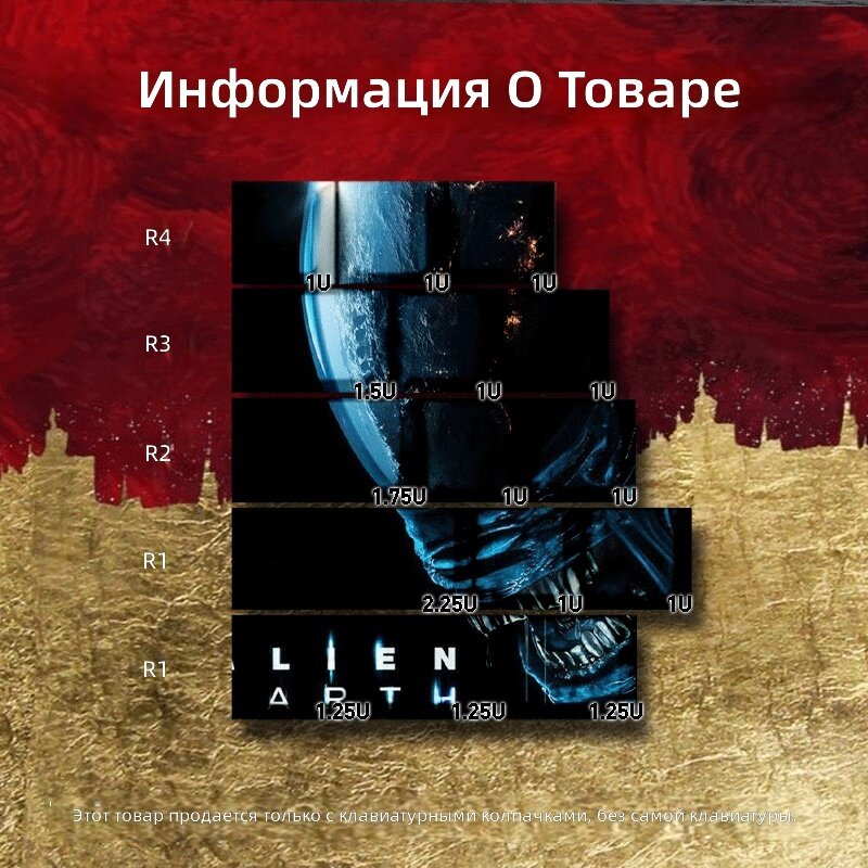 Набор механических клавиш 2D Wooting CHERRY OEM Profile, 15 клавиш, дизайн "LIEN ADTU" из фильма про инопланетян, пятисторонние PBT, сублимационная печать, только кейкапы