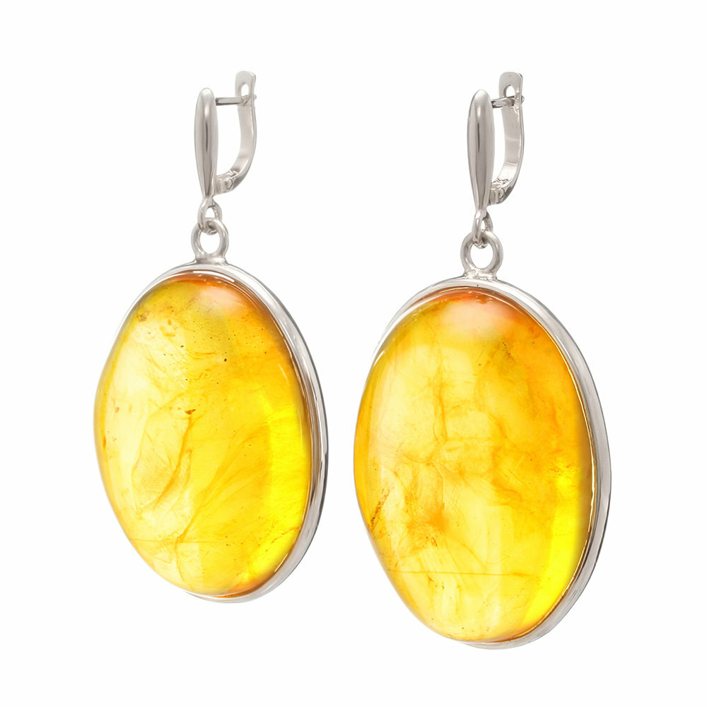 Серьги, серебро, 925 проба, янтарь