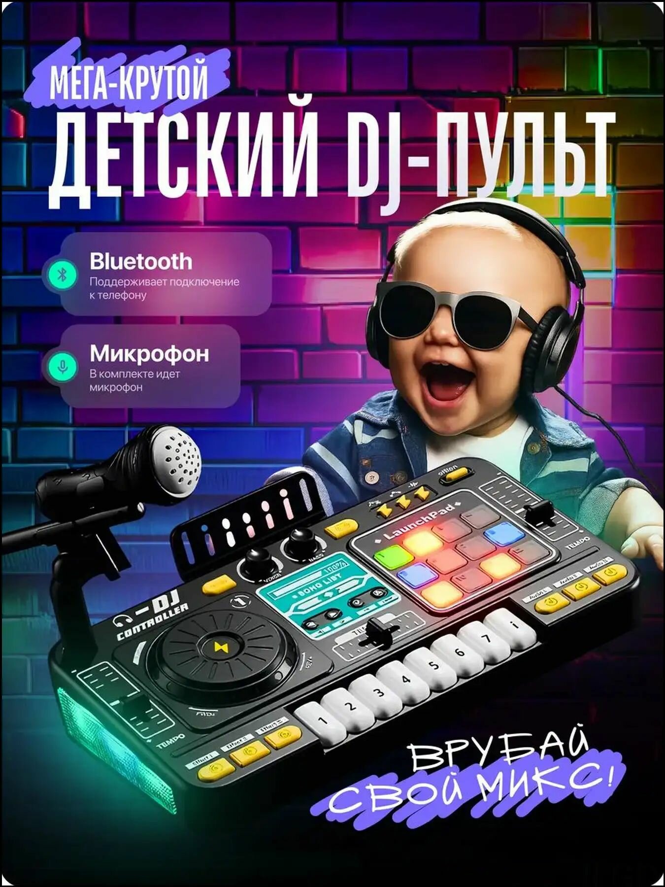 Детский диджейский пульт с микрофоном и Bluetooth, премиум интерактивная музыкальная игрушка