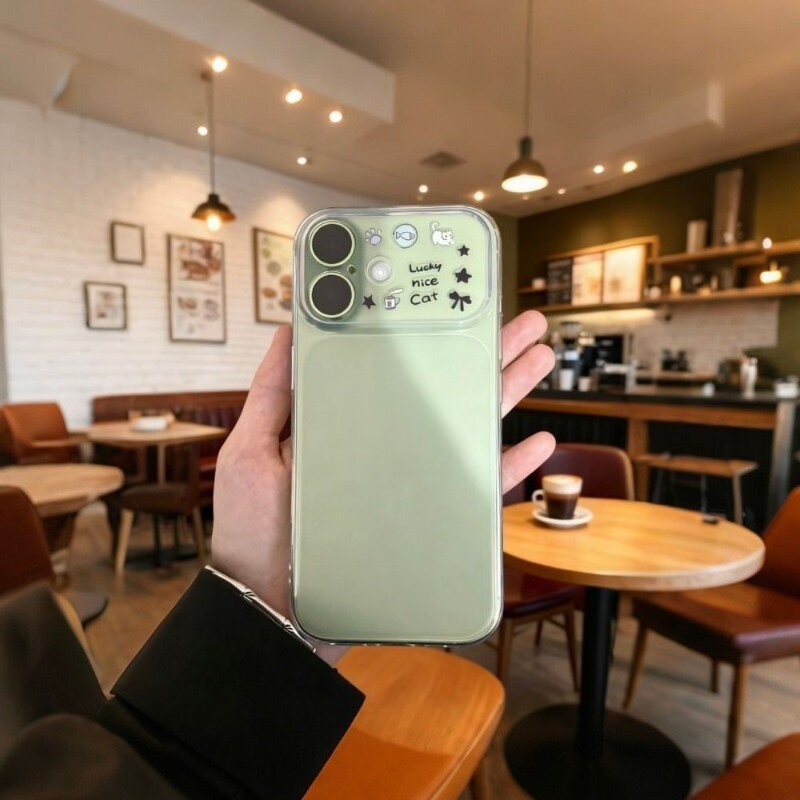 Чехол для iPhone 15 Pro Max/Ultra с милым рисунком котенка, матовый прозрачный, с большим окном для видоискателя