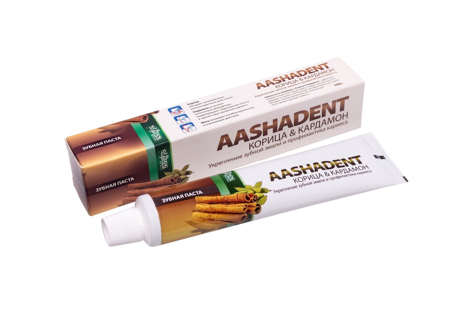 Зубная паста AASHADENT корица И кардамон укрепление зубной эмали и профилактика кариеса, Aasha Herbals, 100 г.