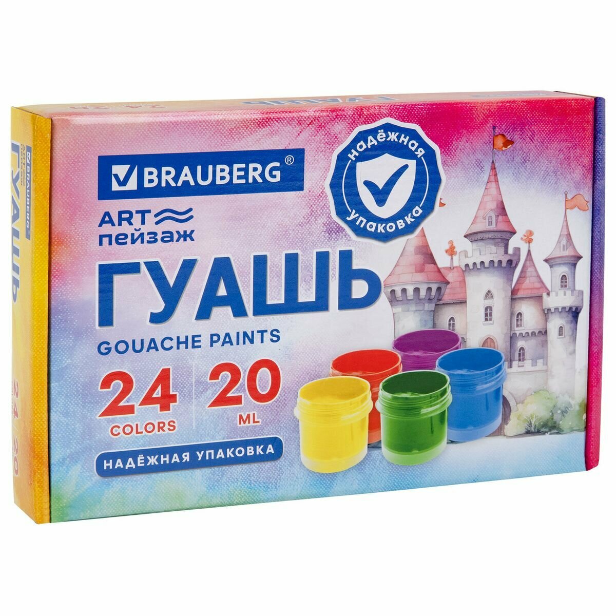 Гуашь 24 цвета Brauberg "Замок", по 20мл, надежная упаковка (192689)