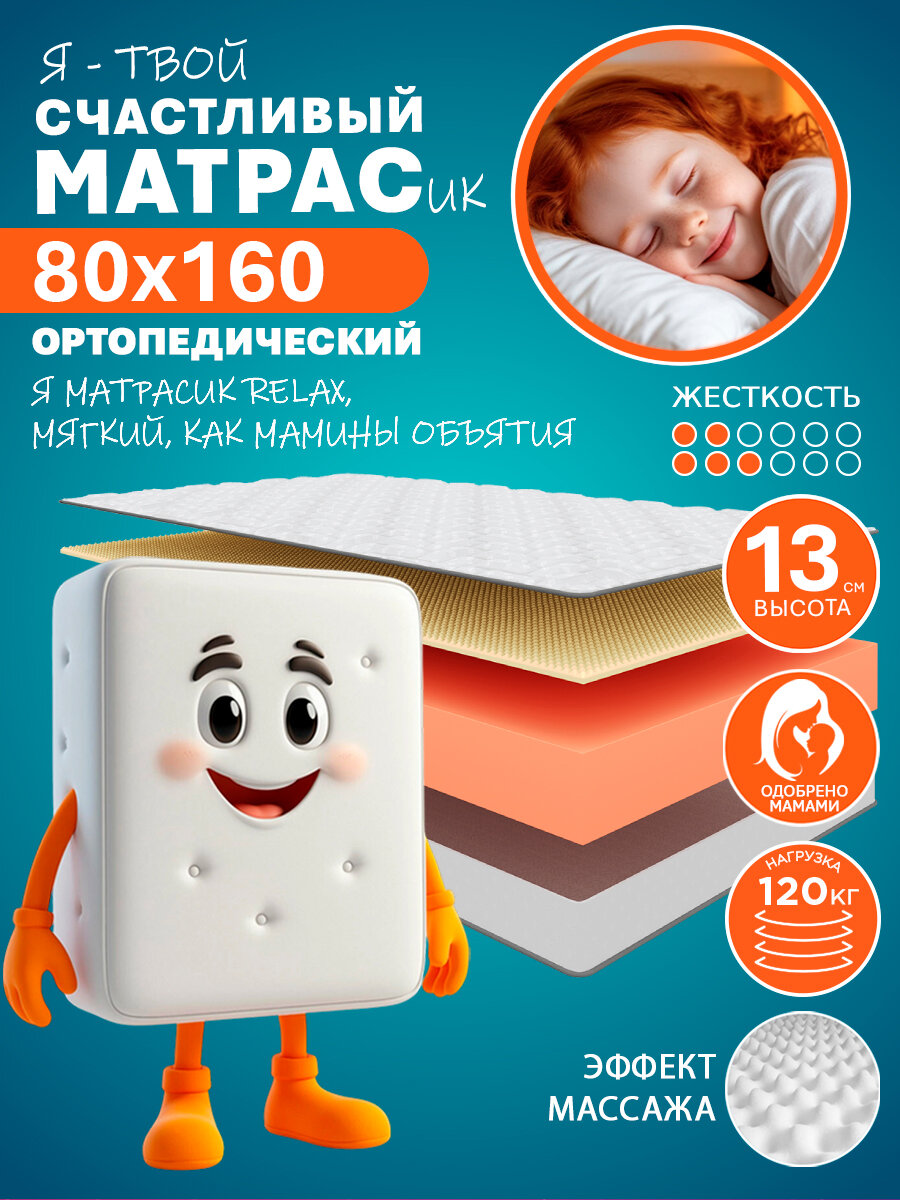 HAPPY MATTRESS Матрас, Беспружинный, 80х160 см