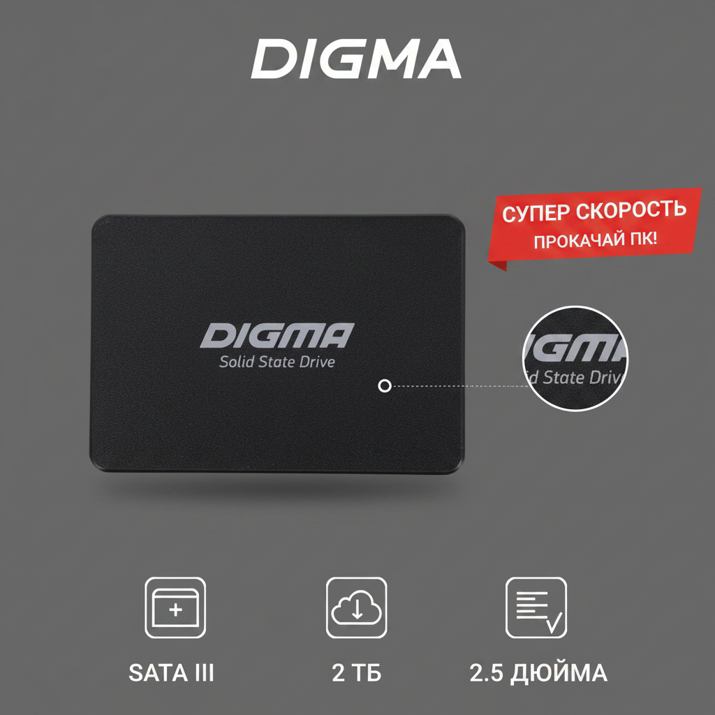 Дигма 2 ТБ SSD диск Ран С9 сата 3 2 5 дюйма интерфейс сата 3 обратная совместимость