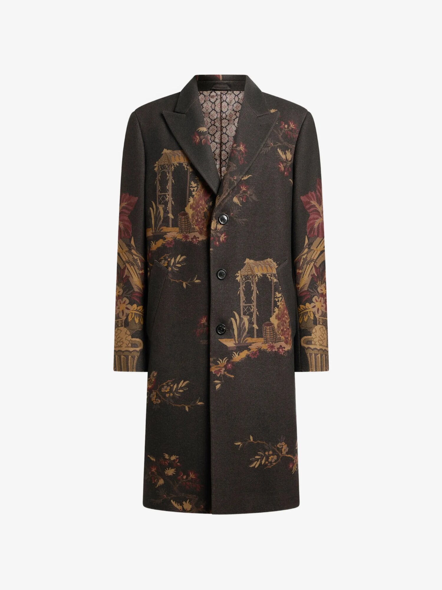 Пальто Wool-blend coat with placed flower and animal print