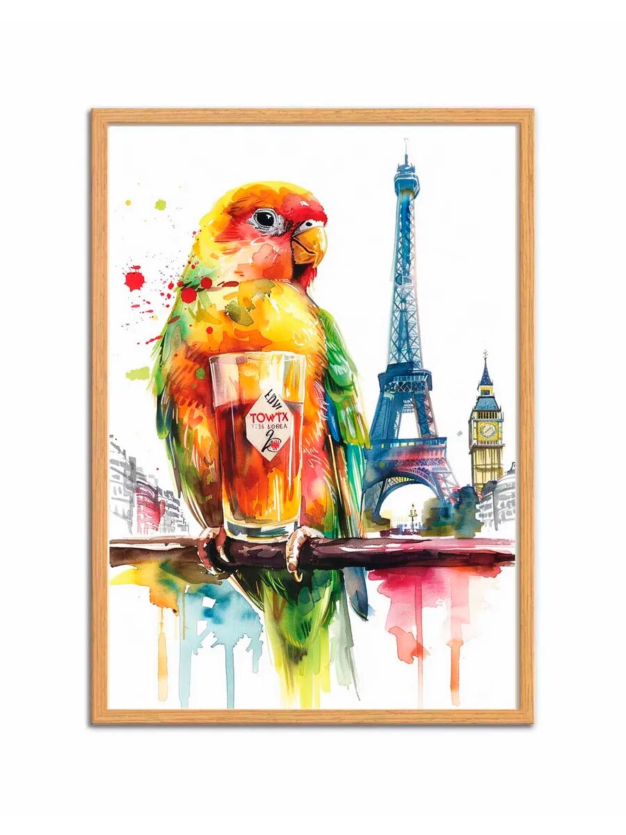 Неразлучник Птичка пьет Виски 5, Плакат 30x42см