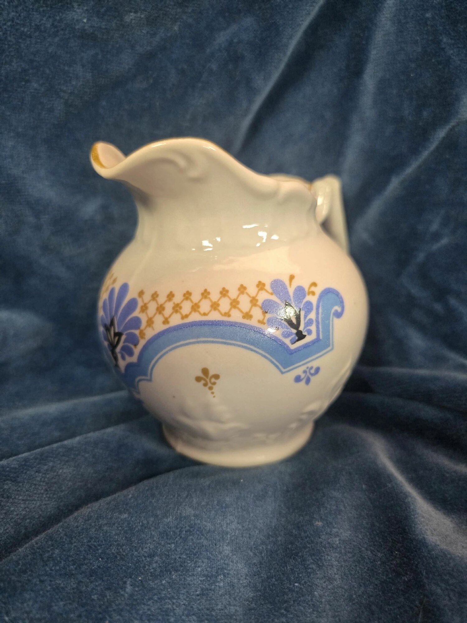 Винтажный советский молочник с синим рисунком, золочение, вербилки, СССР