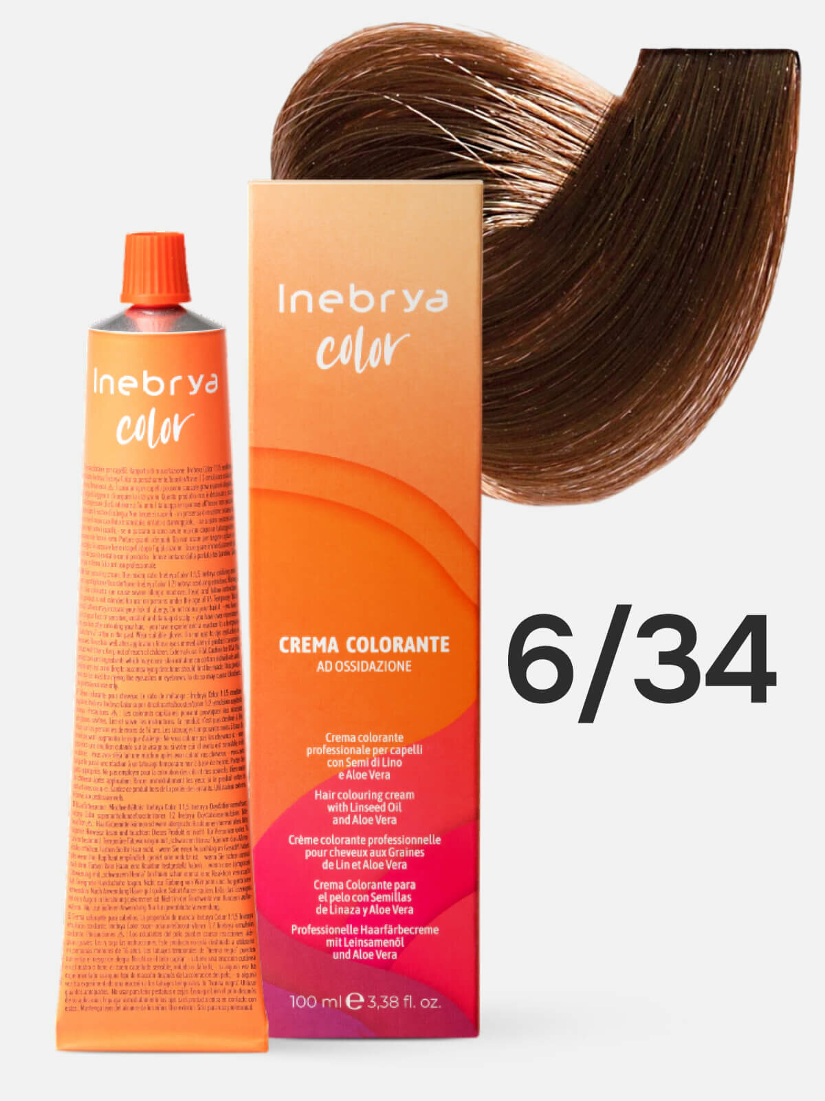 Крем - краска для волос профессиональная Inebrya Color Professional 6/34 Темный русый Медно-золотистый, 100 мл
