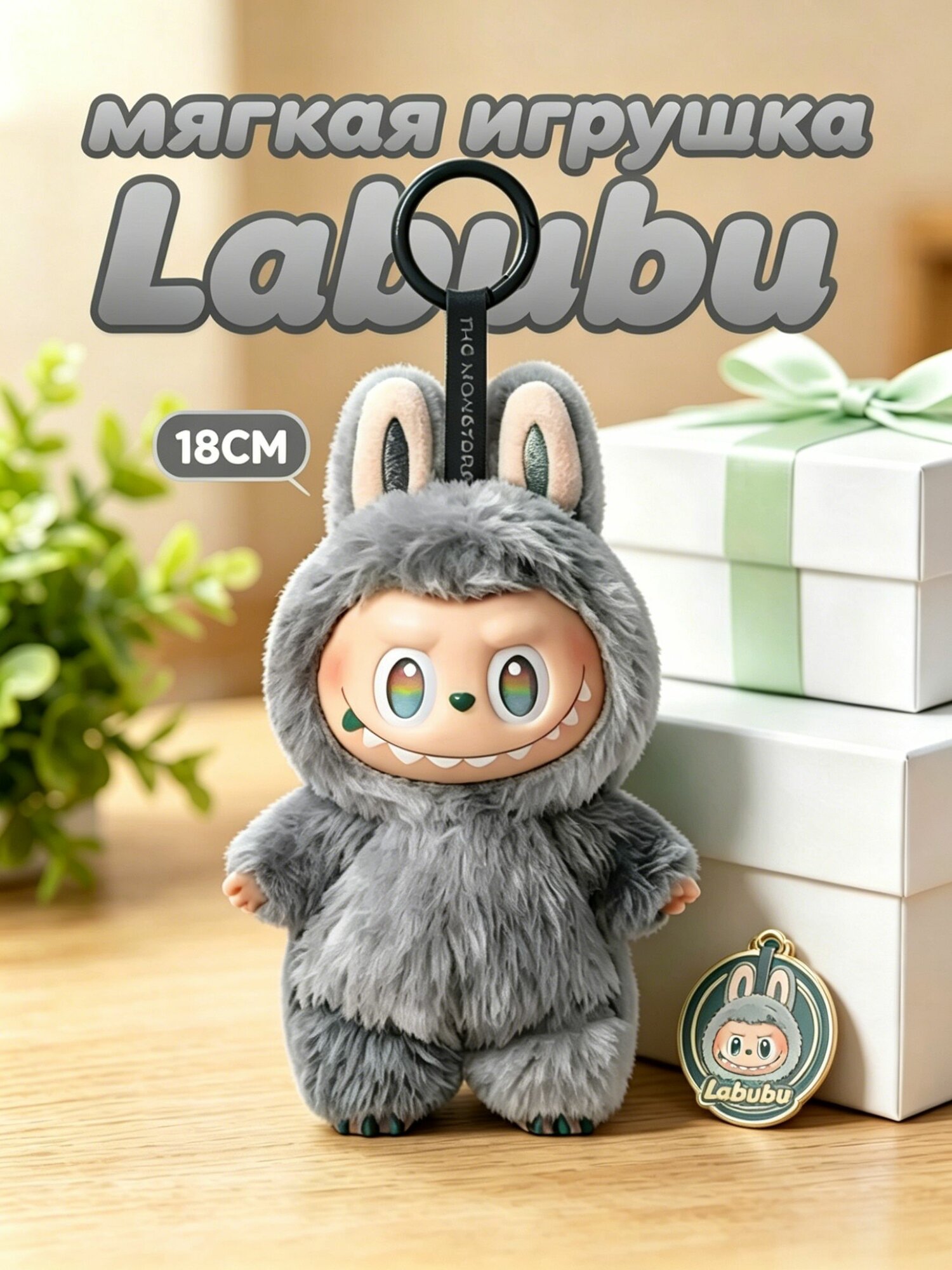 Мягкая игрушка-брелок Labubu лабубу, 18см