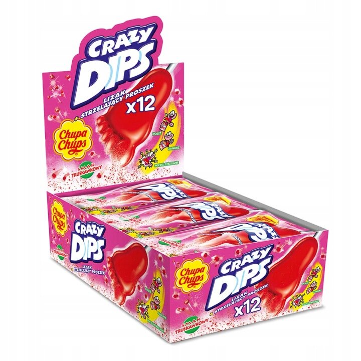 Леденцы Chupa Chups Crazy Dips со вкусом клубники и шипучим наполнителем, 12х14 г (168 г) - 5907447622657