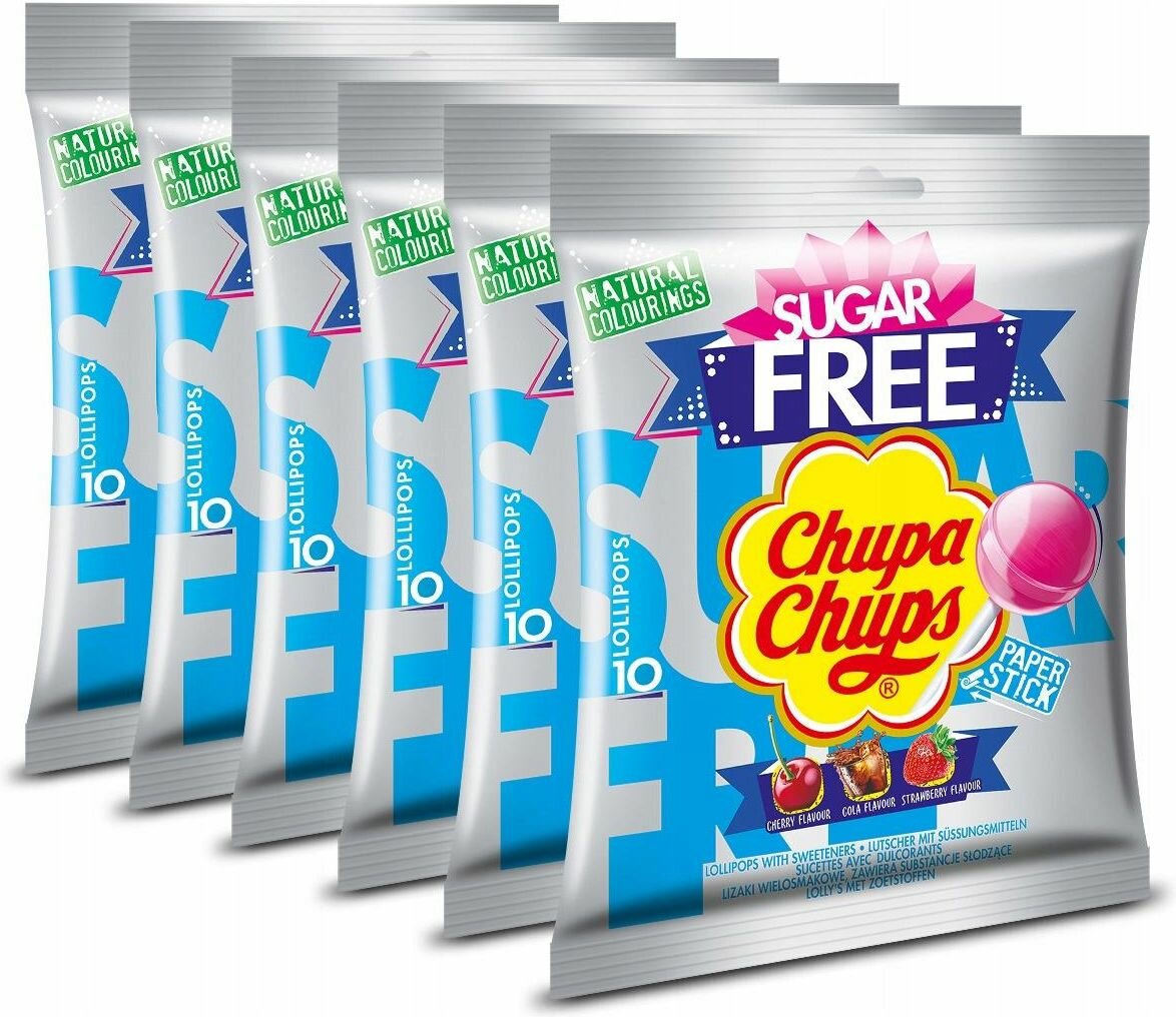 Леденцы Chupa Chups без сахара - ассорти вкусов, 6х110 г - 5907447604813