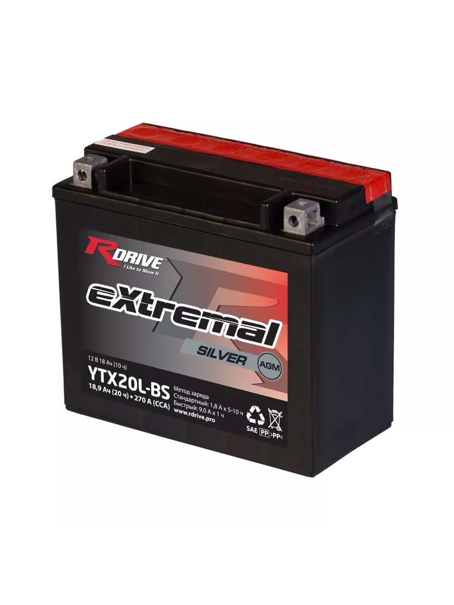 Аккумулятор RDRIVE SILVER YTX20L-BS 12V 18.9Ач обр. пол.