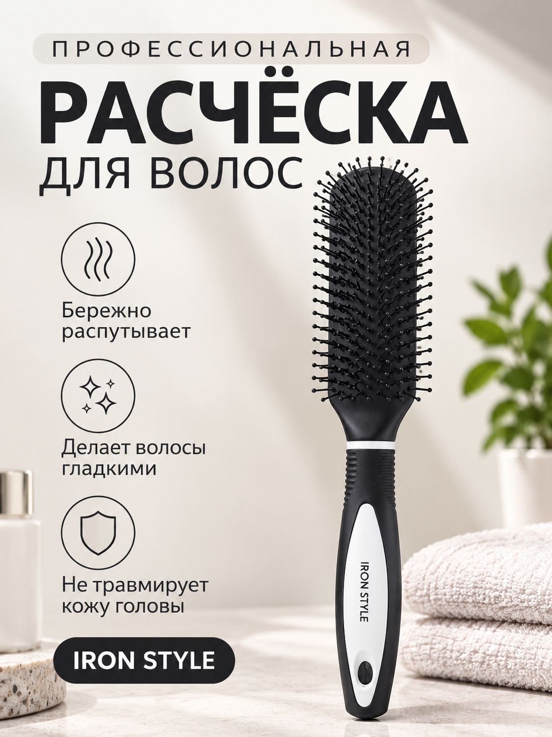 Расческа для сухих и влажных волос, массажная, щетка