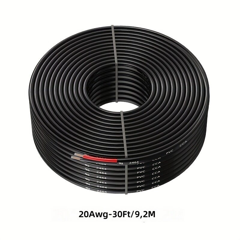 Гибкий двухжильный провод, черный, 20 AWG, 30 футов (9,1 м), медно-алюминиевые жилы, ПВХ изоляция, 110/220 В, для светодиодных лент, аудиооборудования, 3D-принтеров и электроники