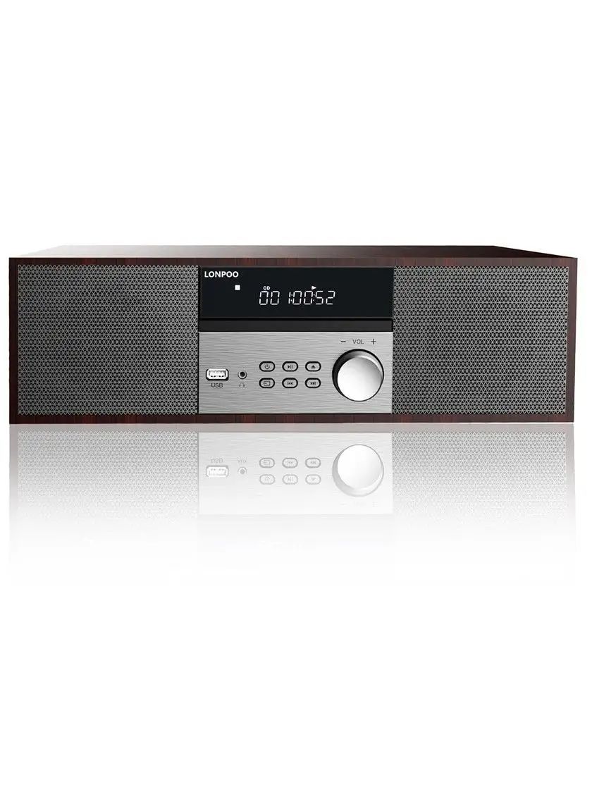 Стереосистема с CD-плеером 40W RMS, поддержка FM/Bluetooth/USB/AUX, акустические колонки, разъём для наушников, пульт дистанционного управления