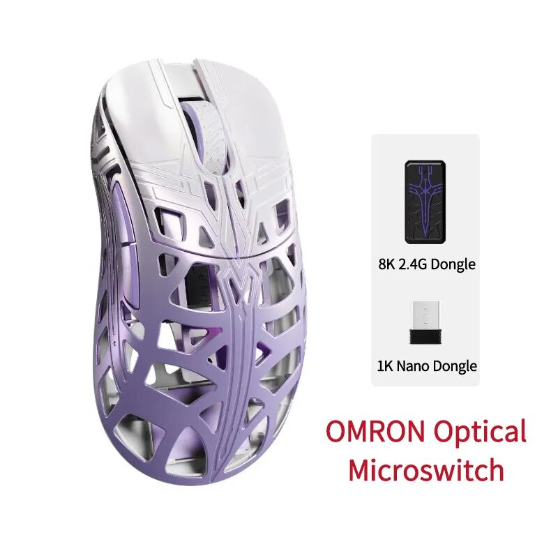Игровая мышь беспроводная WLmouse Sword X Omron Optical, 8K 2.4GHz и проводная, сиреневый, хром