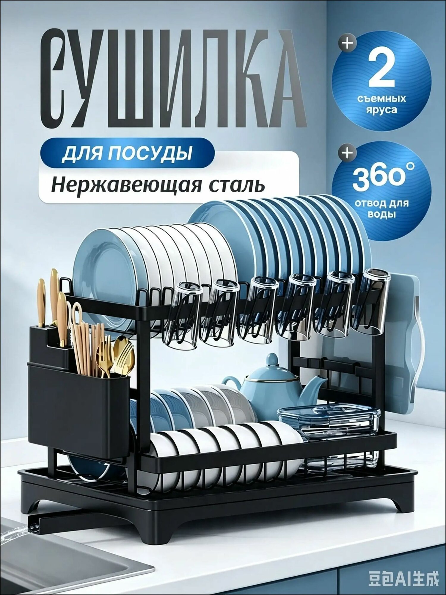 Поддон для сушилки посуды 31 см x 42 см х 31 см 1 шт металл черный
