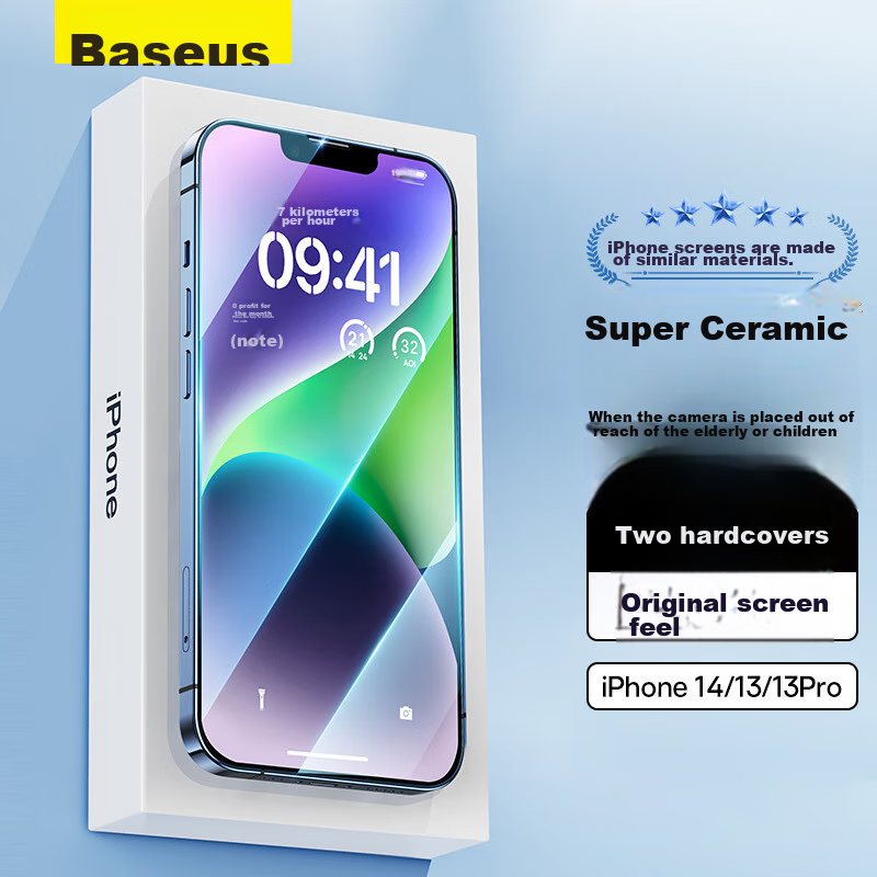 BASEUS Ультра-керамическое закаленное стекло для iPhone 13 14 13 Pro 16e 17e 2 шт полная защита от падений и отпечатков