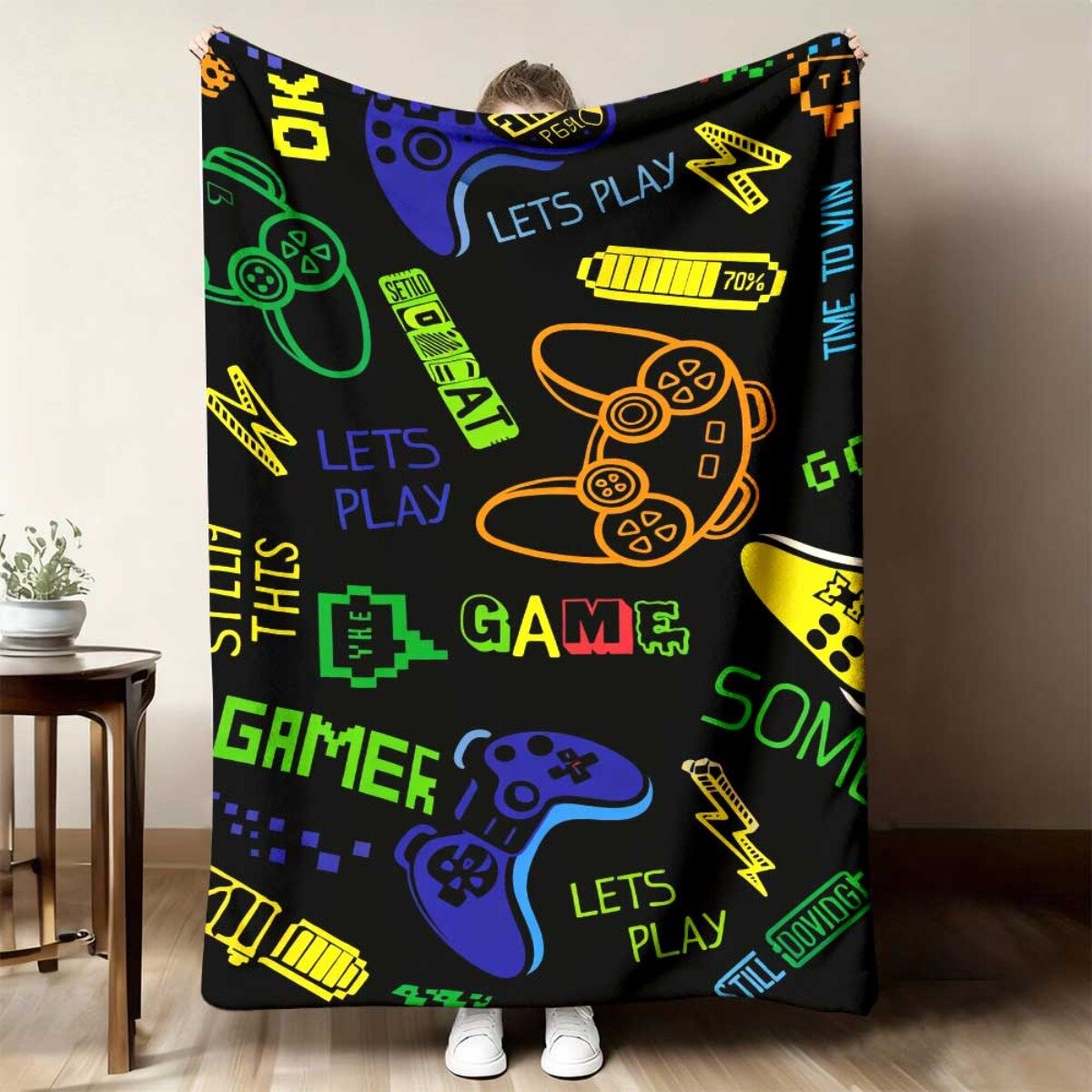 Игровое одеяло из фланелевой флисовой ткани чёрного цвета, 120×80 см