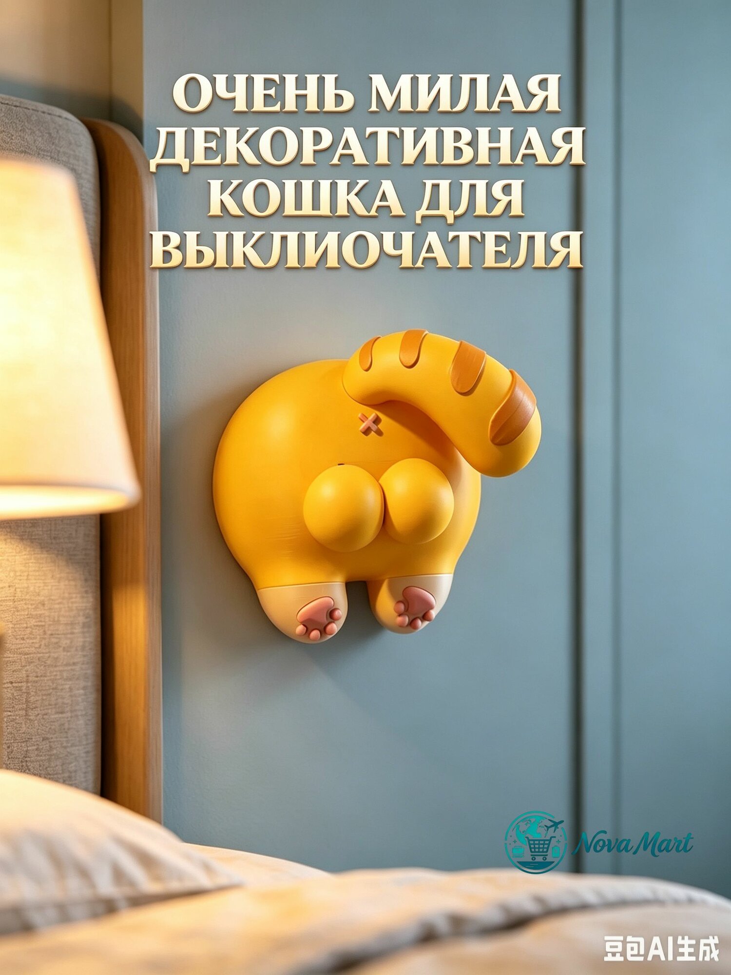 Милая декоративная накладка на выключатель в виде кошачьей попы, желтая фигурка для декора интерьера дома