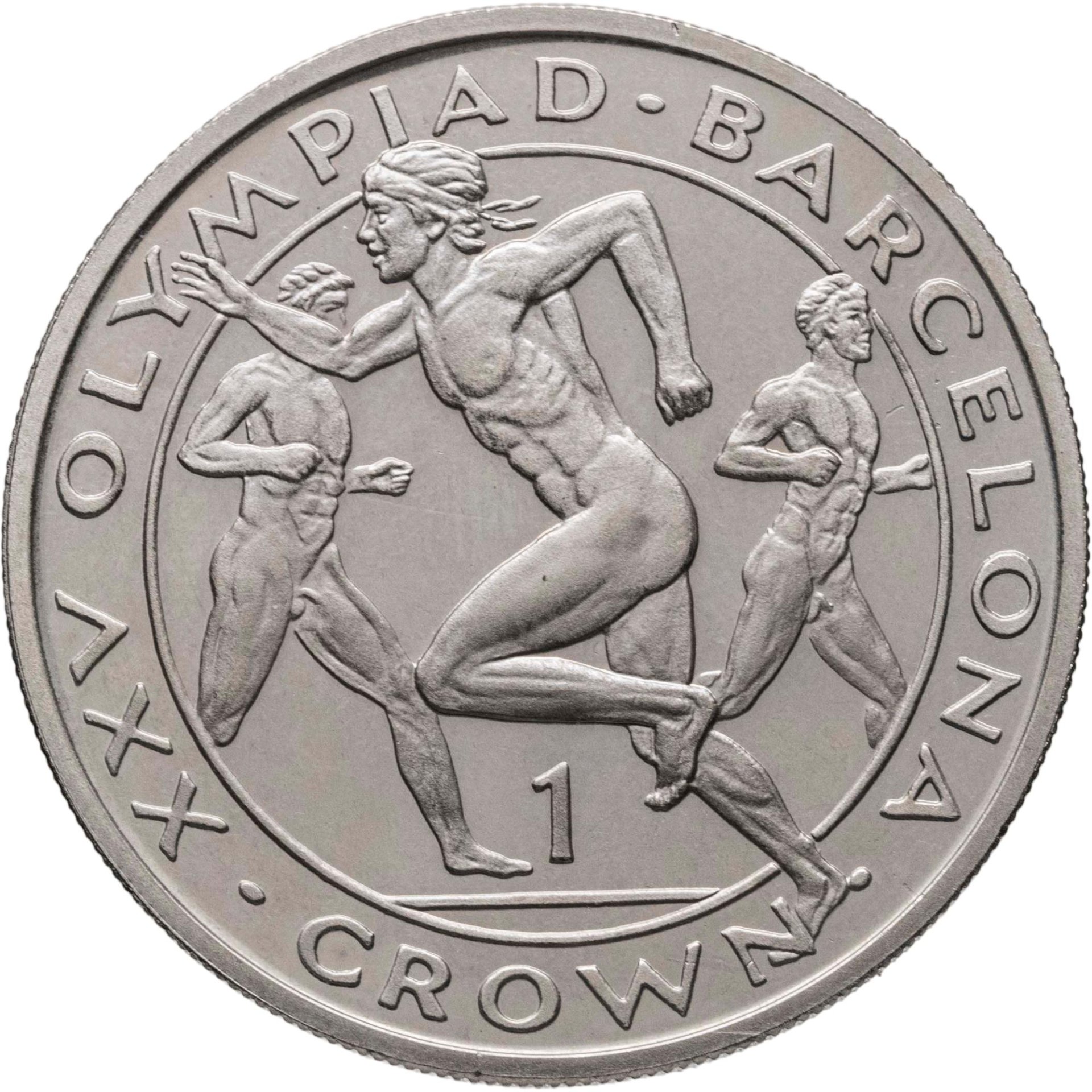 Гибралтар 1 крона crown 1991 XXV Летние Олимпийские игры, Барселона 1992 - Бег, Мельхиор медь-никель, в сохранности BUNC
