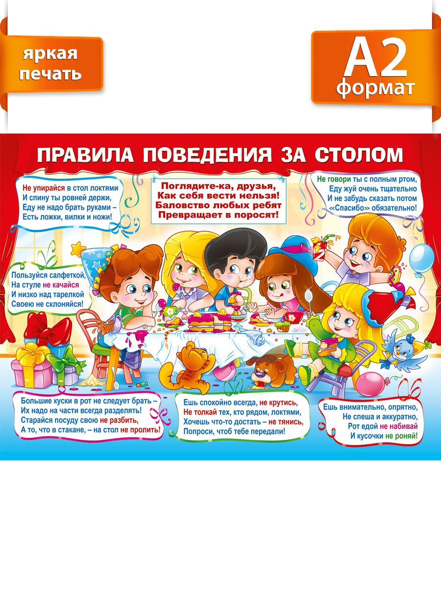Обучающий плакат "Правила поведения за столом", А2, 440х600 мм, Картон