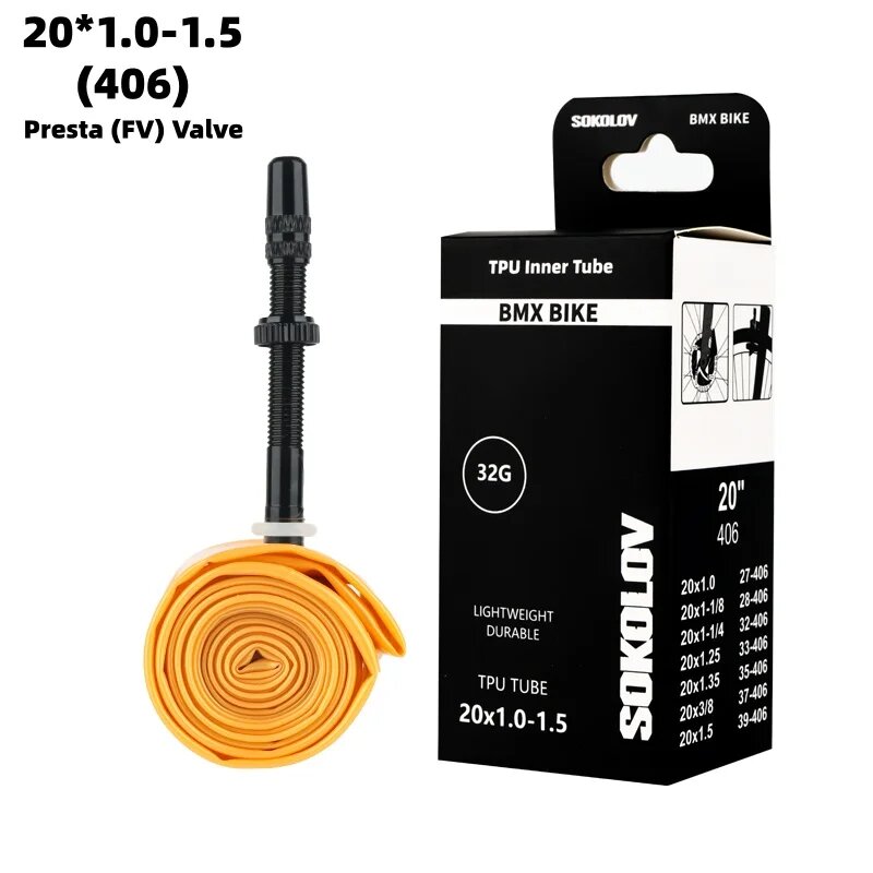 Велосипедная камера SOKOLOV BMX MTB 20 дюймов TPU 20X1.0-1.5-FV-406, 65MM