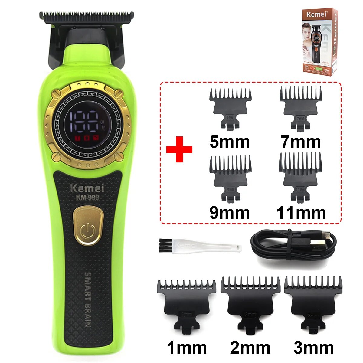 Kemei KM-999 триммер для волос, Green-Box 5-11mm