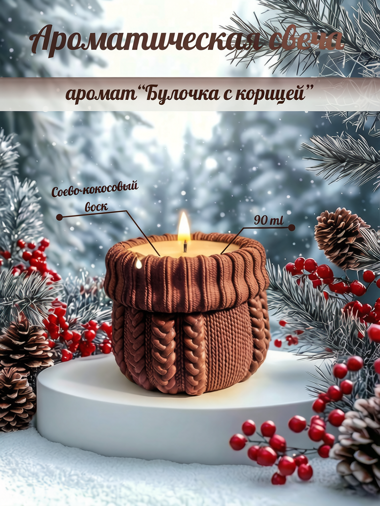 Свеча ароматическая "Булочка с корицей" в гипсовом стакане