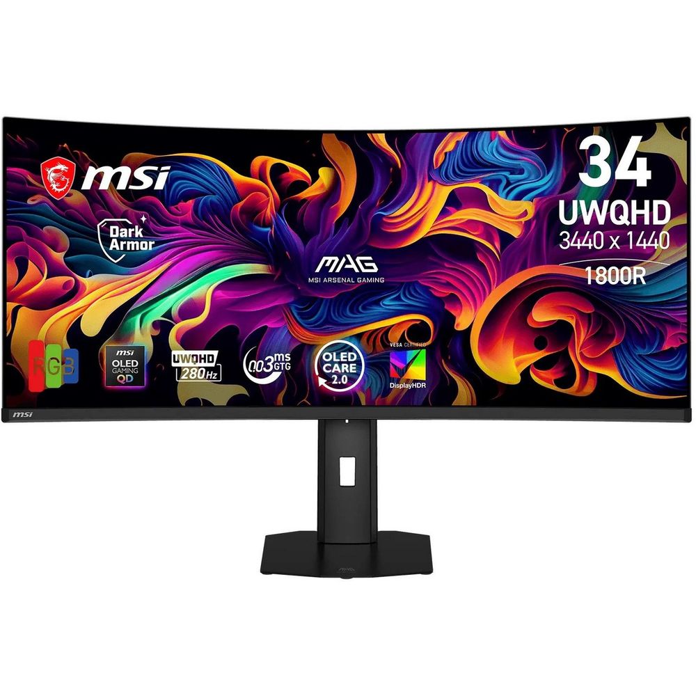 Монитор 34.18" MSI MAG 341CQP QD-OLED X28 Curved QD-OLED, 3440x1440, 280Hz, 0,03ms, 250сd/m, 1500000:1, HDR | 2xHDMI(2.1), DP(1.4a), Type-C(PD-15W) | HAS, Swivel, InPSU, Vesa 100, Black