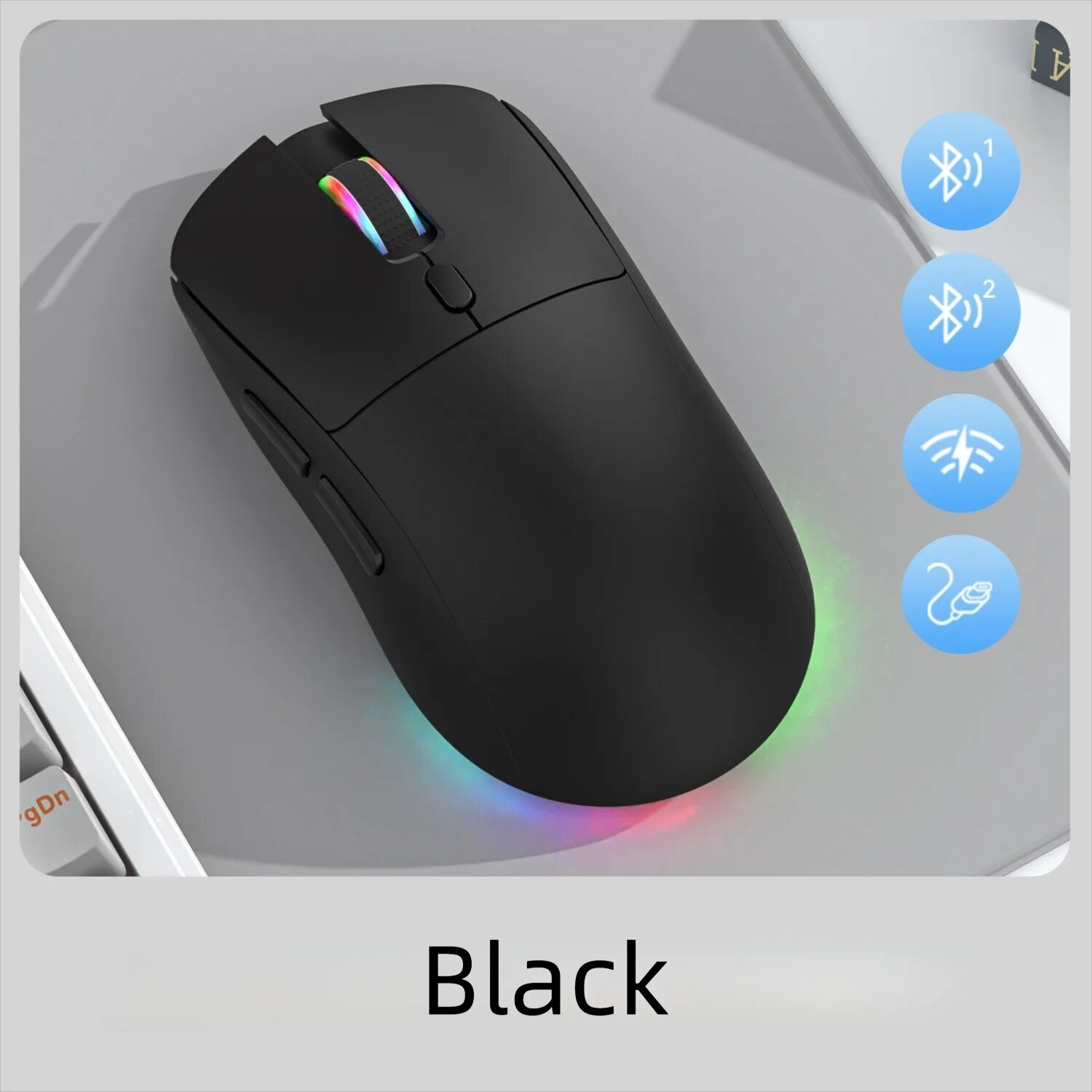 Черная беспроводная игровая мышь RGB, 6 кнопок, 4800 DPI