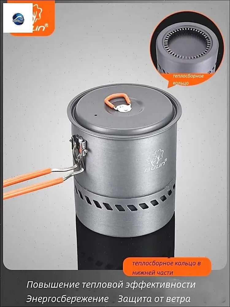 1.5L кастрюля для туризма и кемпинга, энергосберегающая, алюминий