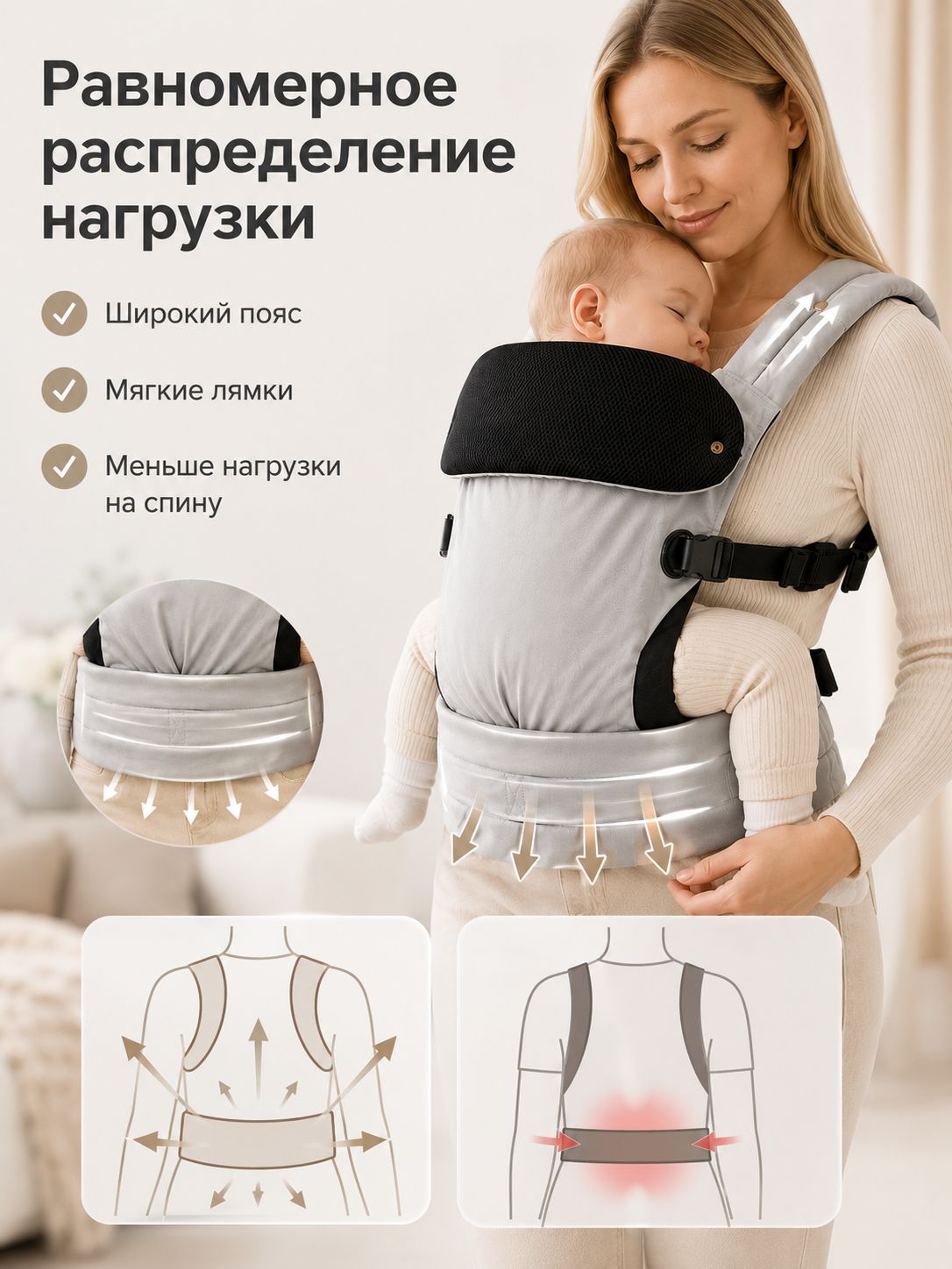 Эргорюкзак кенгуру переноска Hugger, серый