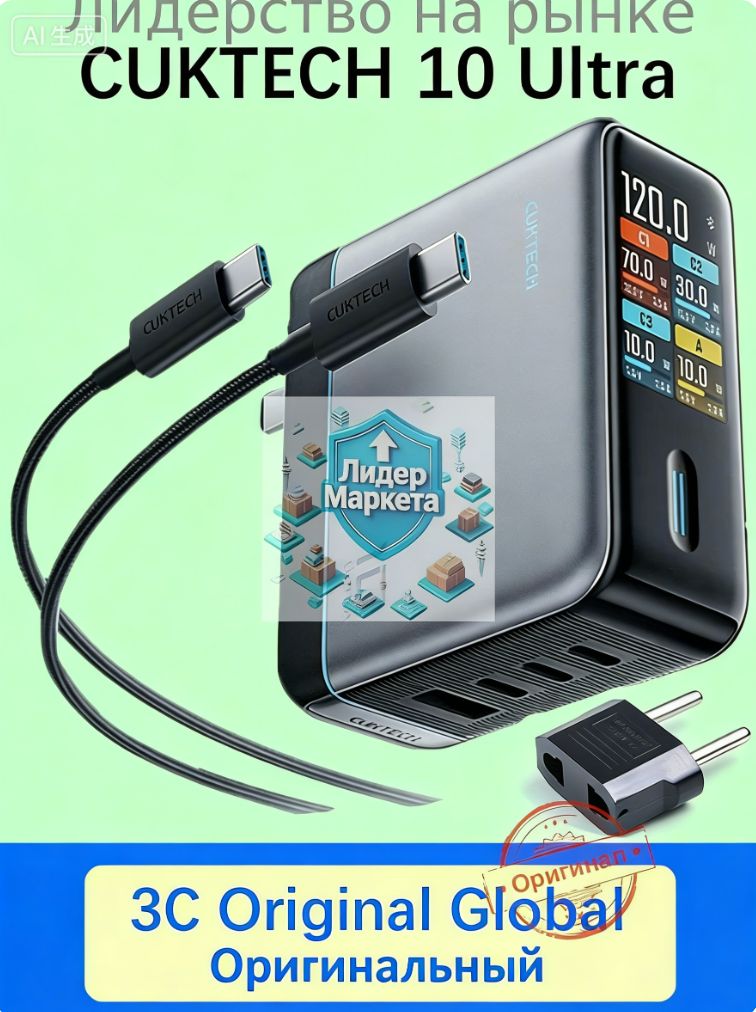 CUKTECH 10 Ultra GaN Супер Зарядное устройство 120W 100W макс Зарядное устройство USB-C на 4 порта