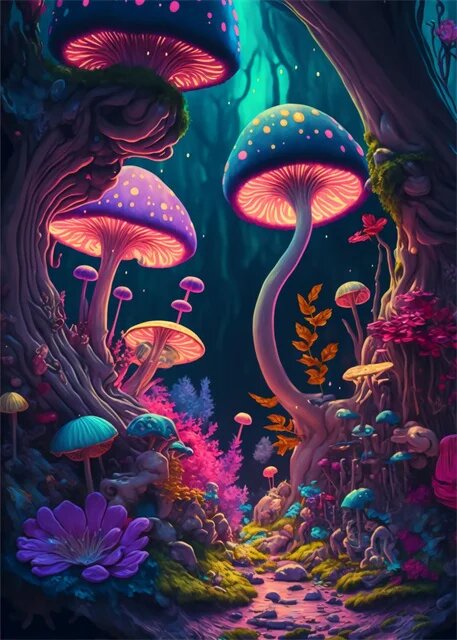 Красный постер "Волшебные грибы" 50x70 см
