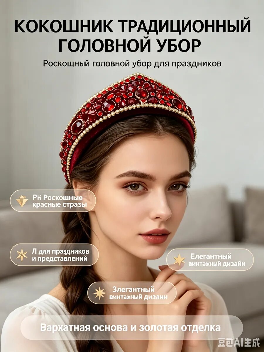 Кокошник ободок современный с камнями для волос