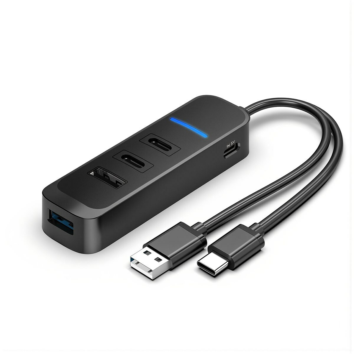 USB концентратор на 4 порта 3.0 высокоскоростной с входом питания 5В для ноутбука и стационарного компьютера кабель 1 метр черный, USB2.0 → Type-c2.0*2+USB2.0*2, перламутровый пакет