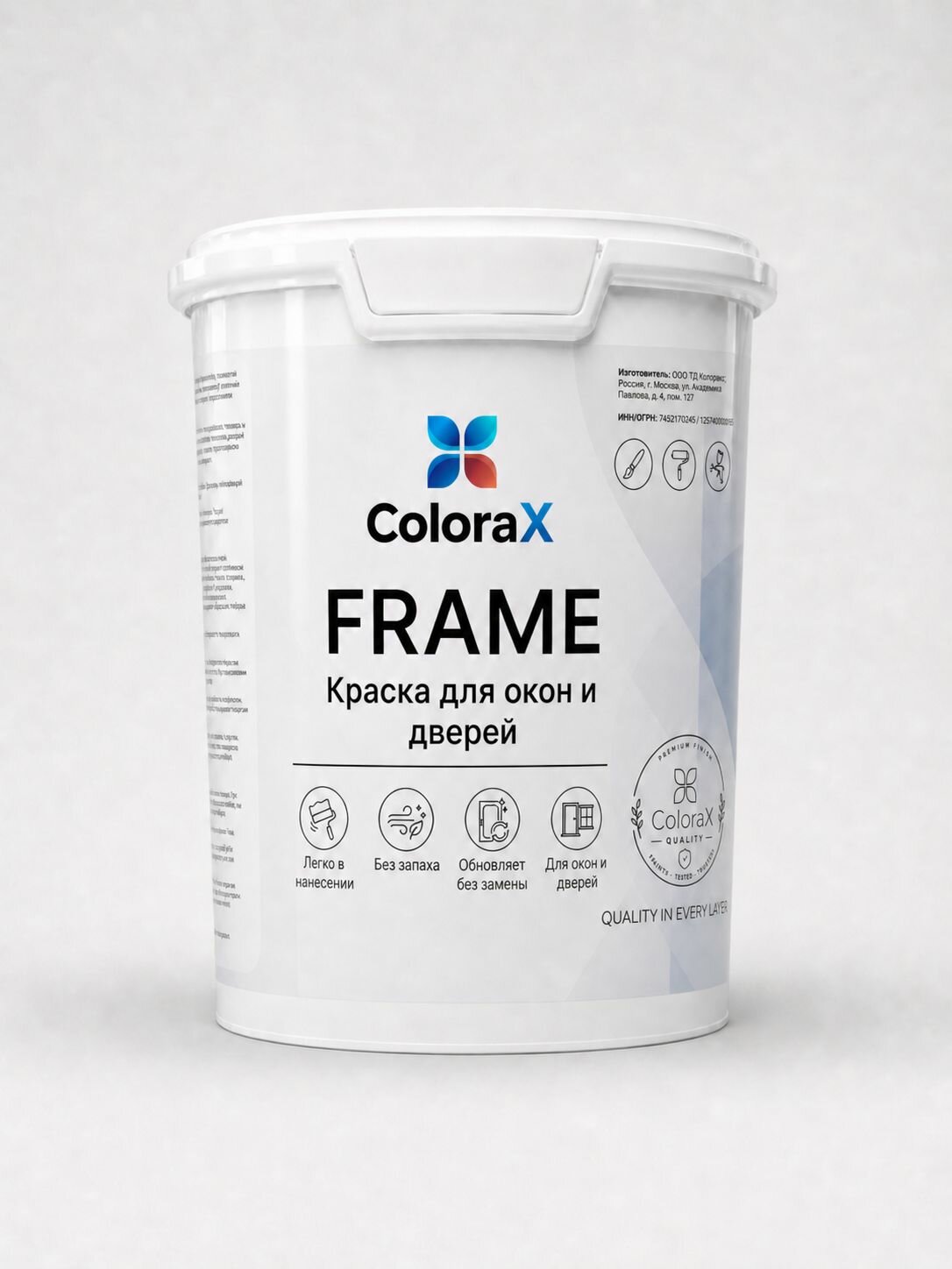 Краска для окон и дверей ColoraX FRAME, акриловая, для откосов, подоконников и дверных полотен, белая, матовая, 1 кг