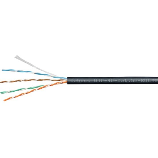 Кабель витая пара Cabeus UTP-4P-Cat.5e-SOLID-OUT-PE-UV-20UTP (U/UTP), кат. 5e, 4 пары (24 AWG), одножильный, для внешней прокладки, PE-UV (20 м)