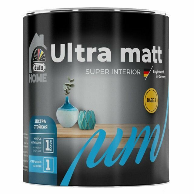 Краска в/д DUFA Home Ultra matt база3 для стен и потолков 0,9л бесцветная, арт. МП00-009871